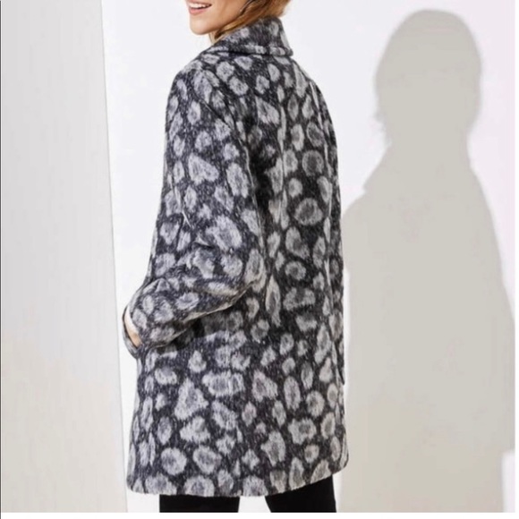 LOFT | Jackets & Coats | Nwt Loft Grey Faux Fur Leopard Print Coat ...